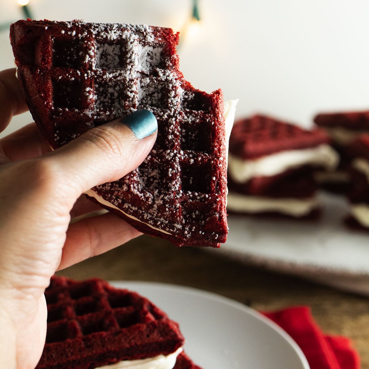 Red Velvet Waffle Whoopie Pies